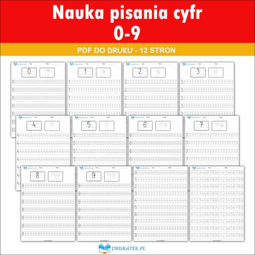 Cyferki do nauki pisania po śladzie. PDF do druku - Drukatek.pl